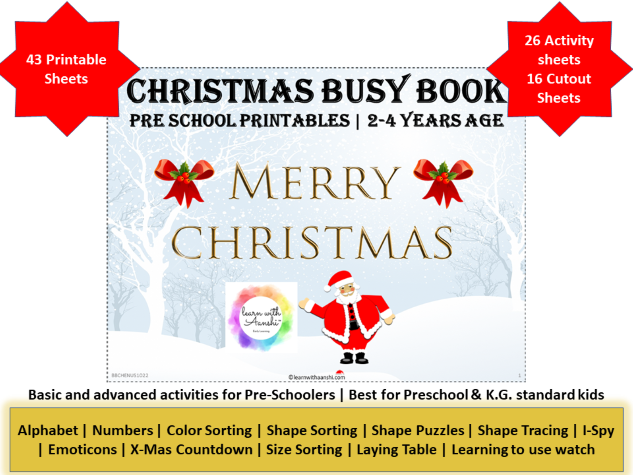 Christmas Busy Book for Toddlers (PDF) - learnwithaanshi®